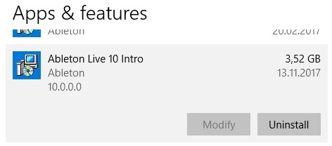 Uninstalling Live (Windows) – Ableton